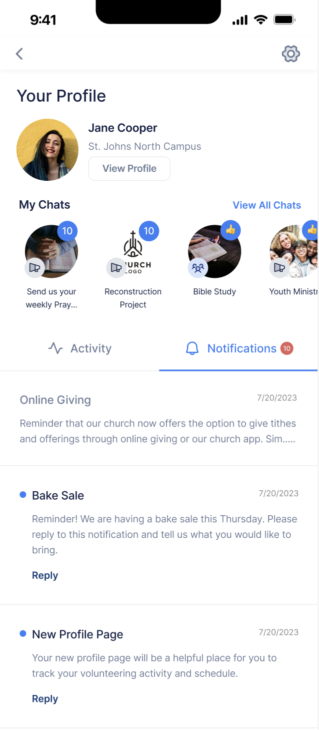 How to View and Reply to a Church App Notification as a Member – Tithely
